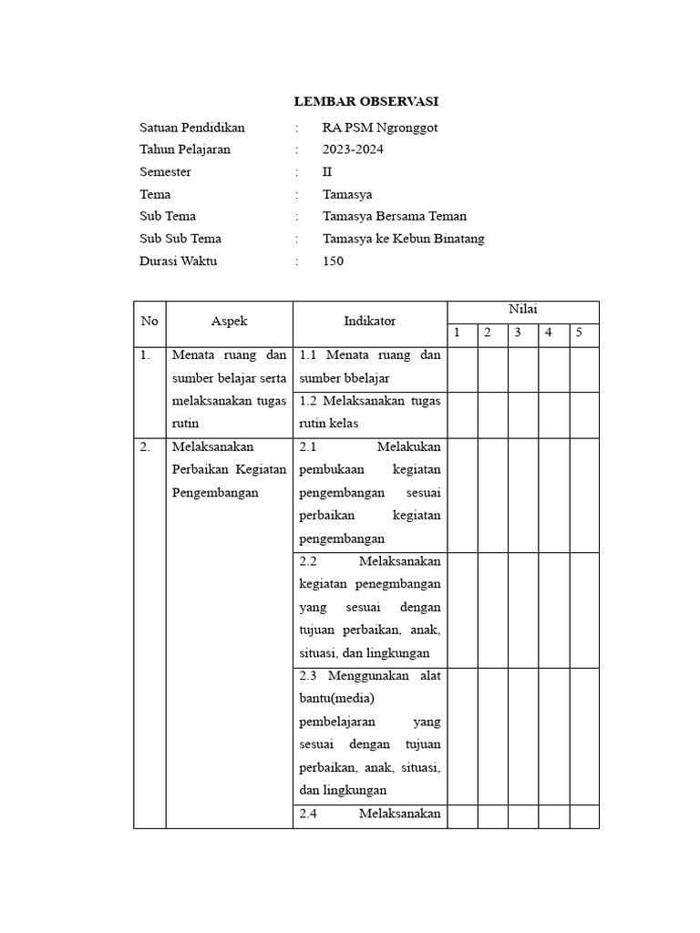 LEMBAR OBSERVASI Guru | PDF