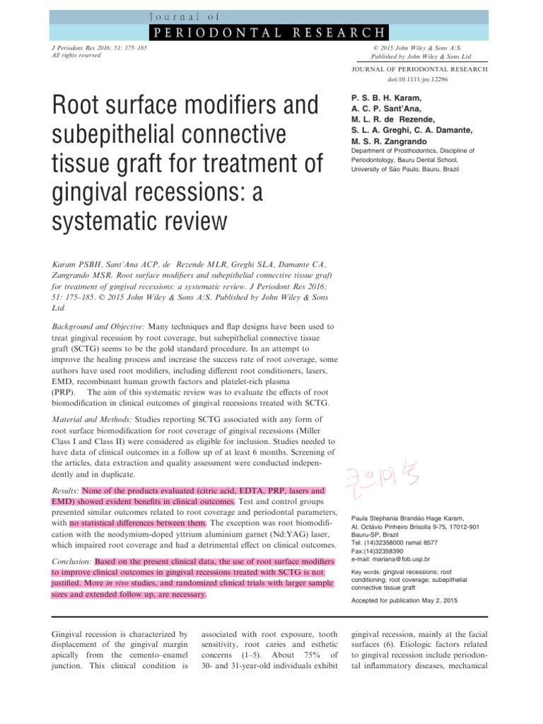 Karam 등 - 2016 - Root Surface Modifiers and Subepithelial Connectiv ...