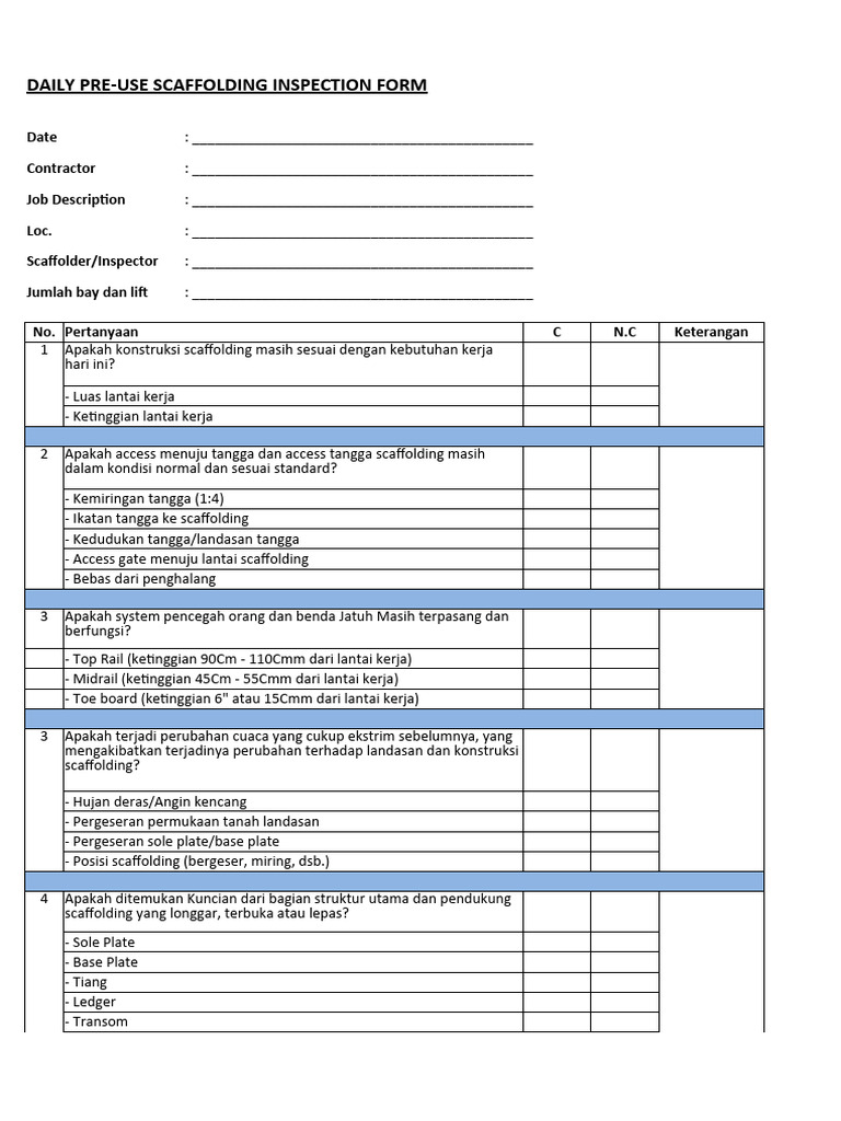 SDO Scaffolding Inspection Form. | PDF | Scaffolding | Equipment
