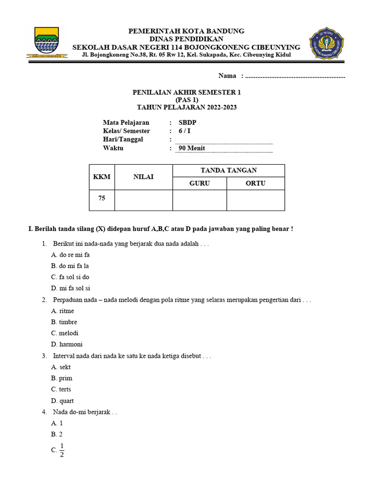 5.soal Pas SBDP KLS 6 - 2022 | PDF