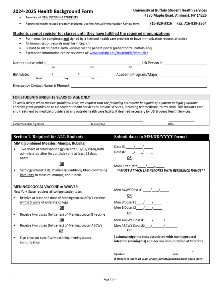Health Background Form 1 | PDF | Immunology | Microbiology