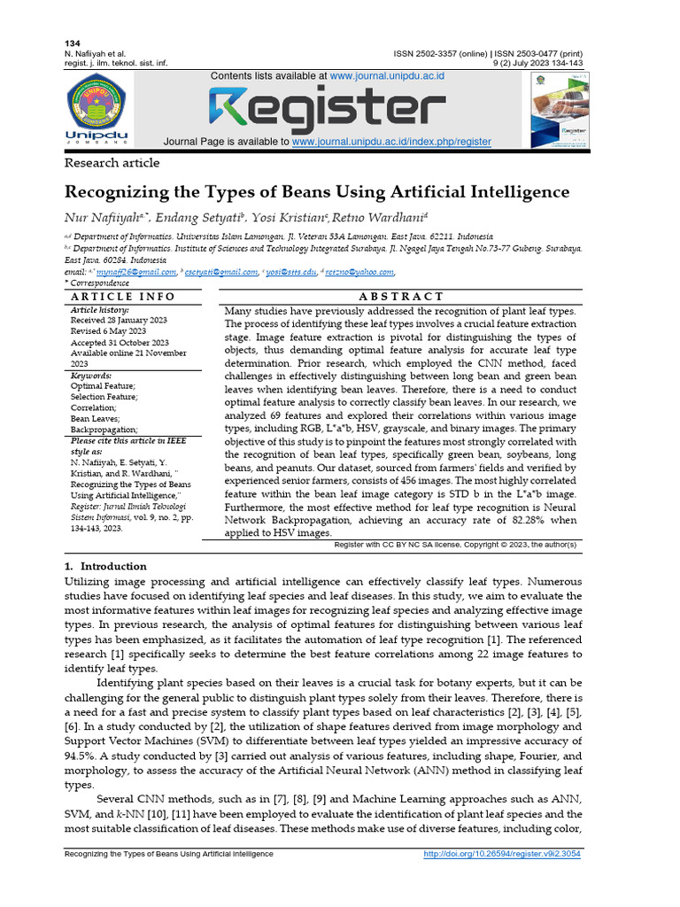 Recognizing The Types of Beans Using Artificial Intelligence | PDF | Support Vector Machine ...