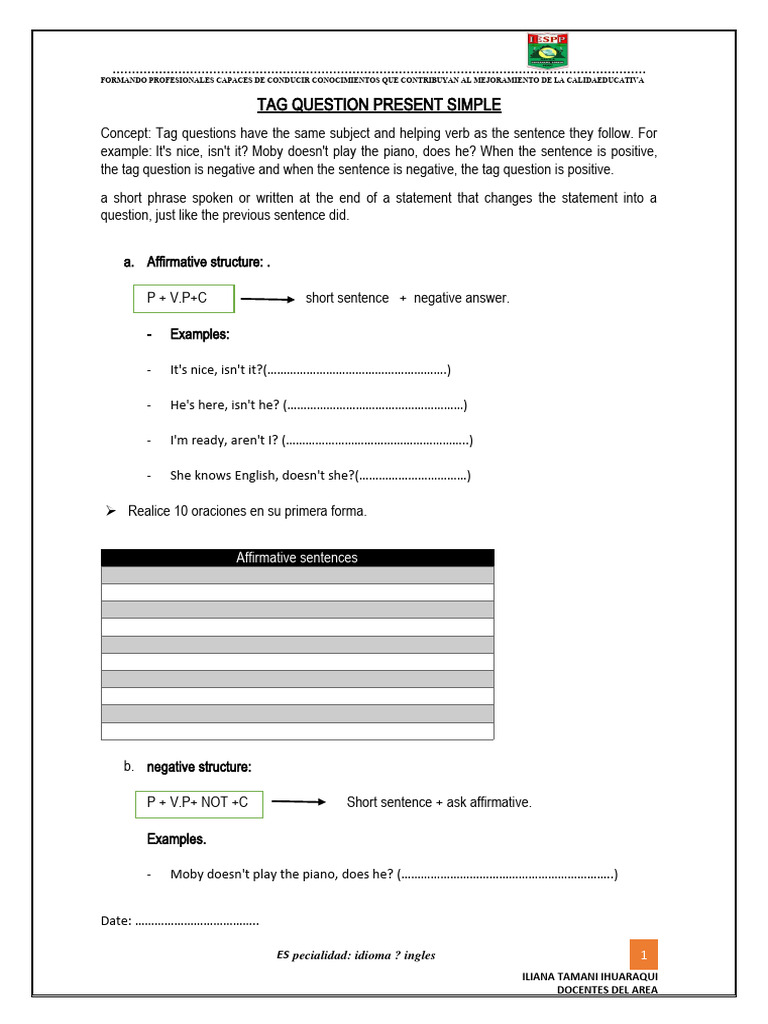 Tag Question Present Simple | Download Free PDF | Question | Lexical Semantics