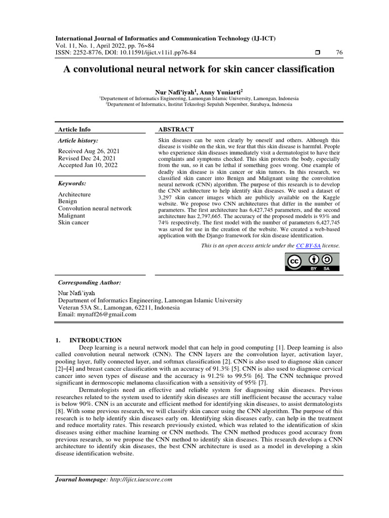 A Convolutional Neural Network For Skin Cancer Classification | PDF