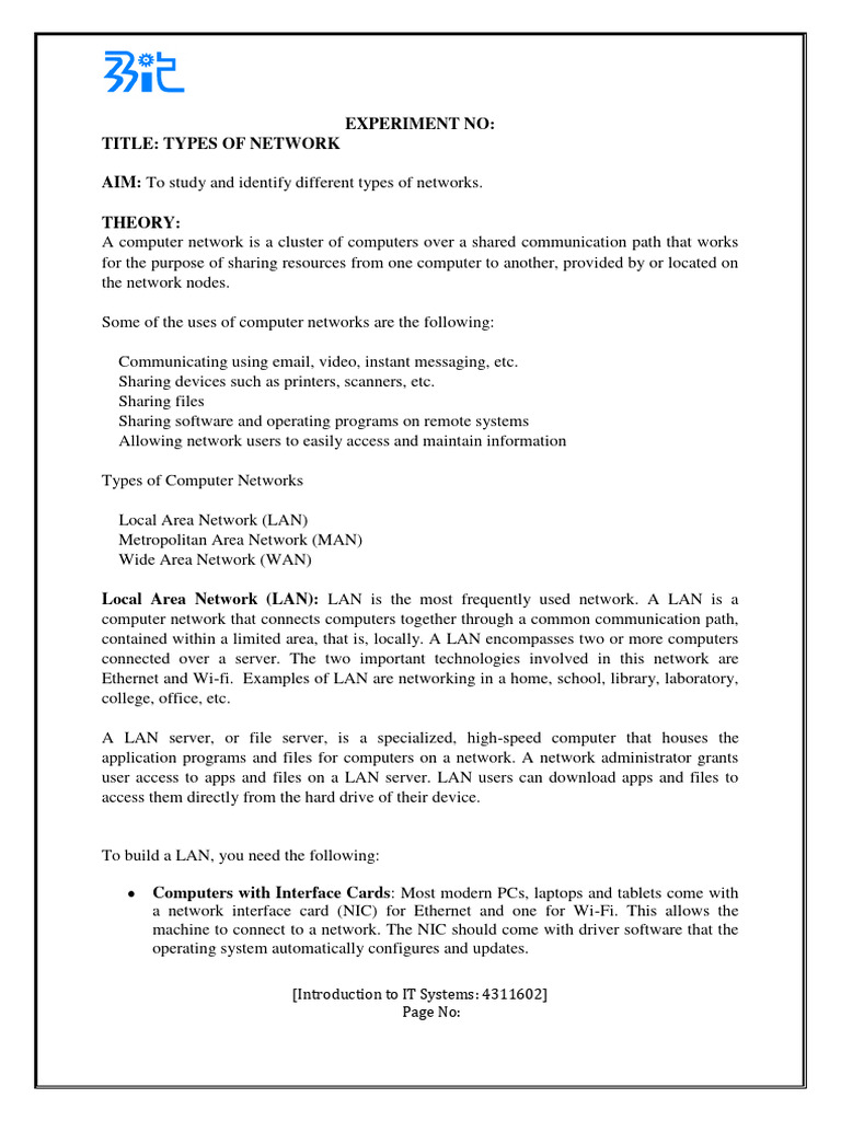 Types Of Network Pdf Computer Network Local Area Network