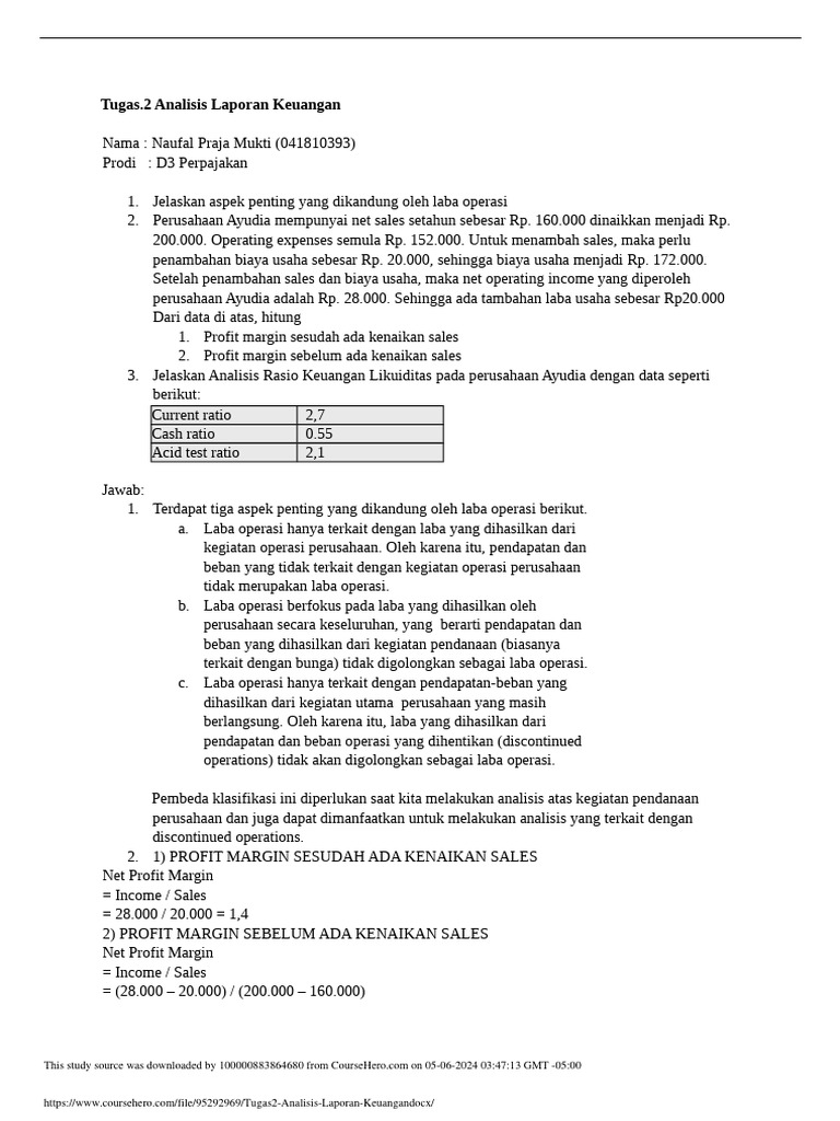 Tugas.2 Analisis Laporan Keuangan | PDF | Pengelolaan Keuangan & Uang
