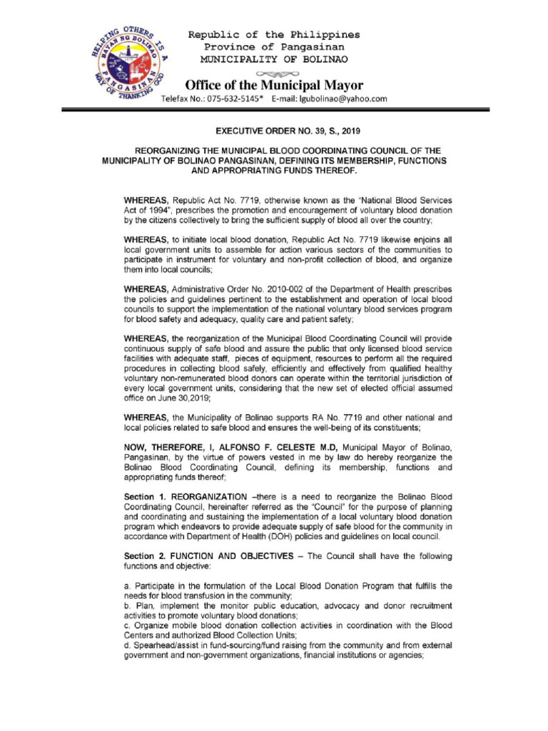 Executive Order No. 39 Series of 2019 | PDF