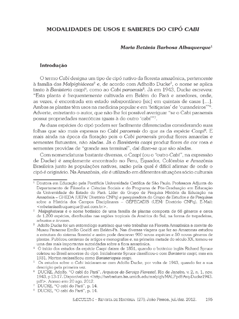 Vista Do MODALIDADES DE USOS E SABERES DO CIPÓ CABI | PDF