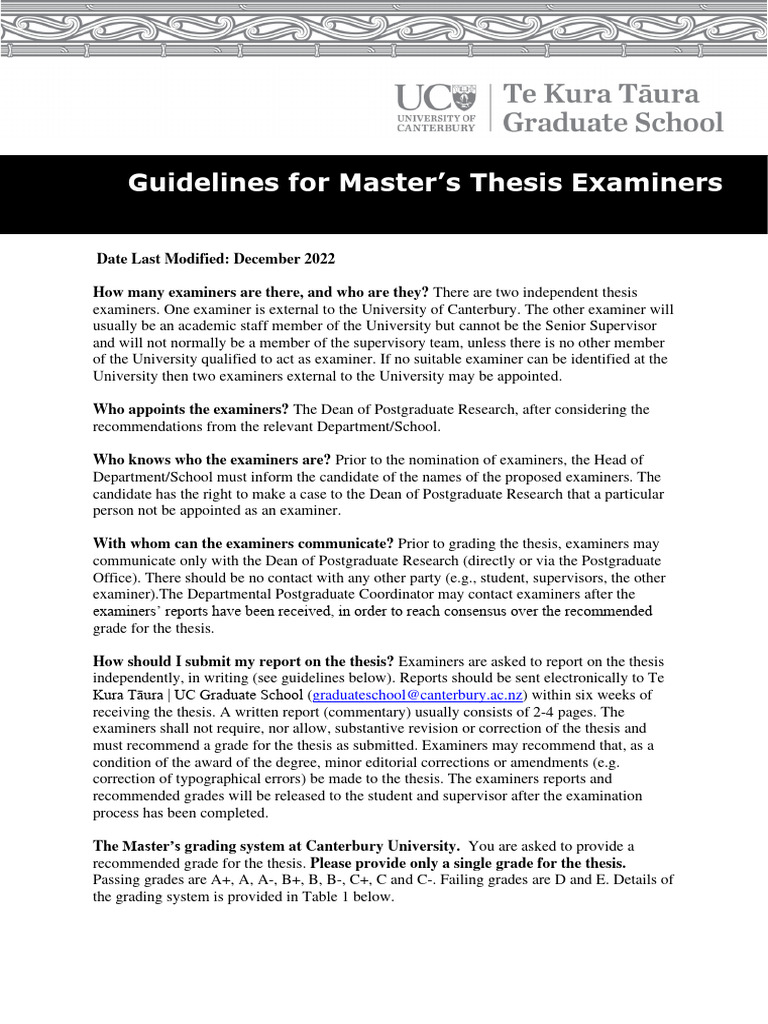 Guidelines For Masters Thesis Examiners | PDF | Thesis | Postgraduate ...