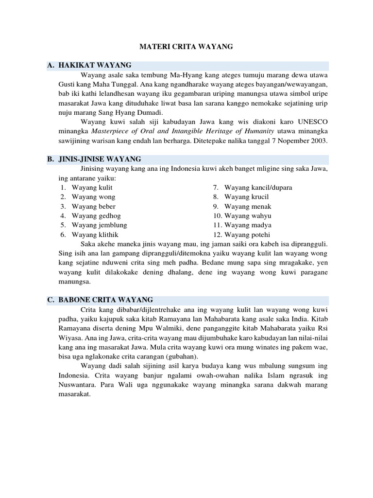 Materi Crita Wayang | PDF