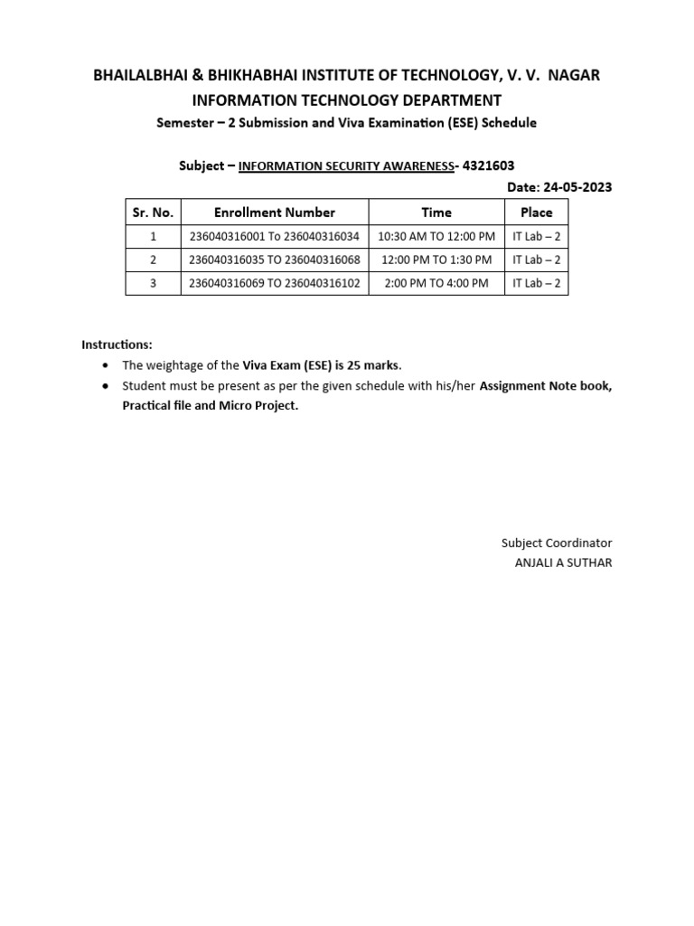 ISA - Exam Schedule | PDF