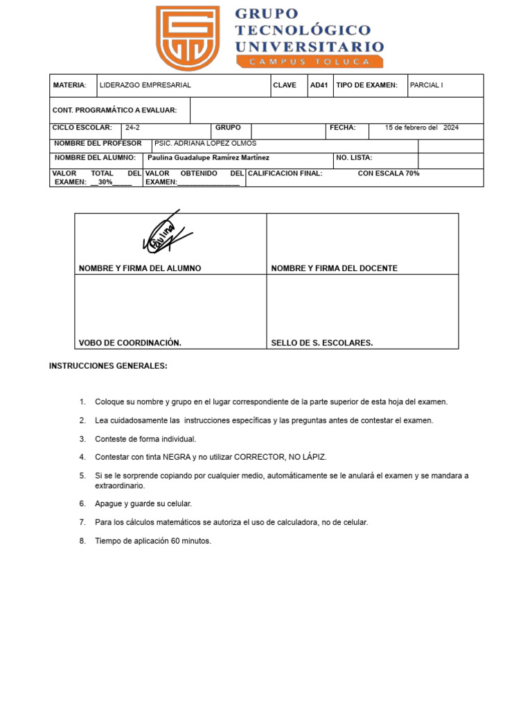 Examen Liderazgo Empresarial | PDF | Comunicación | Liderazgo Examen Liderazgo Empresarial | PDF | Comunicación | Liderazgo