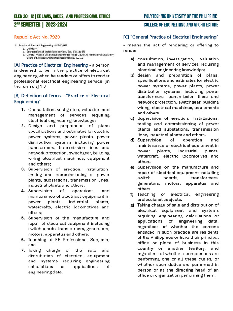Ee Laws Codes and Professional Ethics | PDF | Engineer | Electrical ...