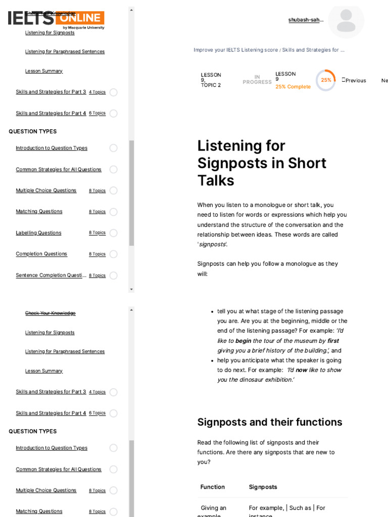 Listening Signposts for IELTS Success | PDF | Behavior Modification ...