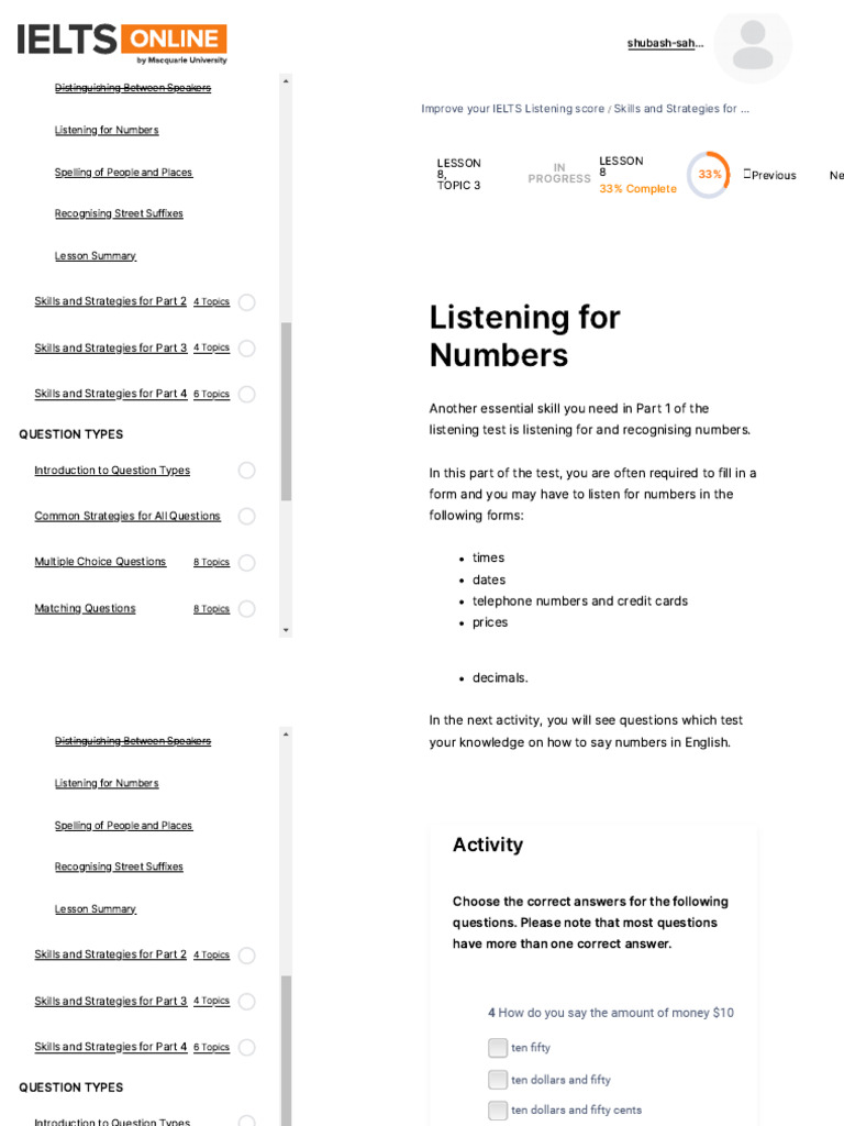 Topic Listening For Numbers 3 | PDF | Question | International English ...