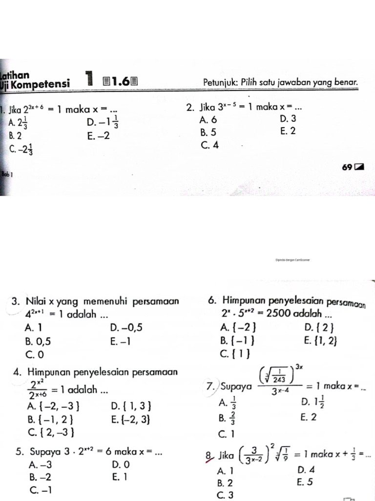 Latihan Persamaan Eksponen Kelas 9 | PDF