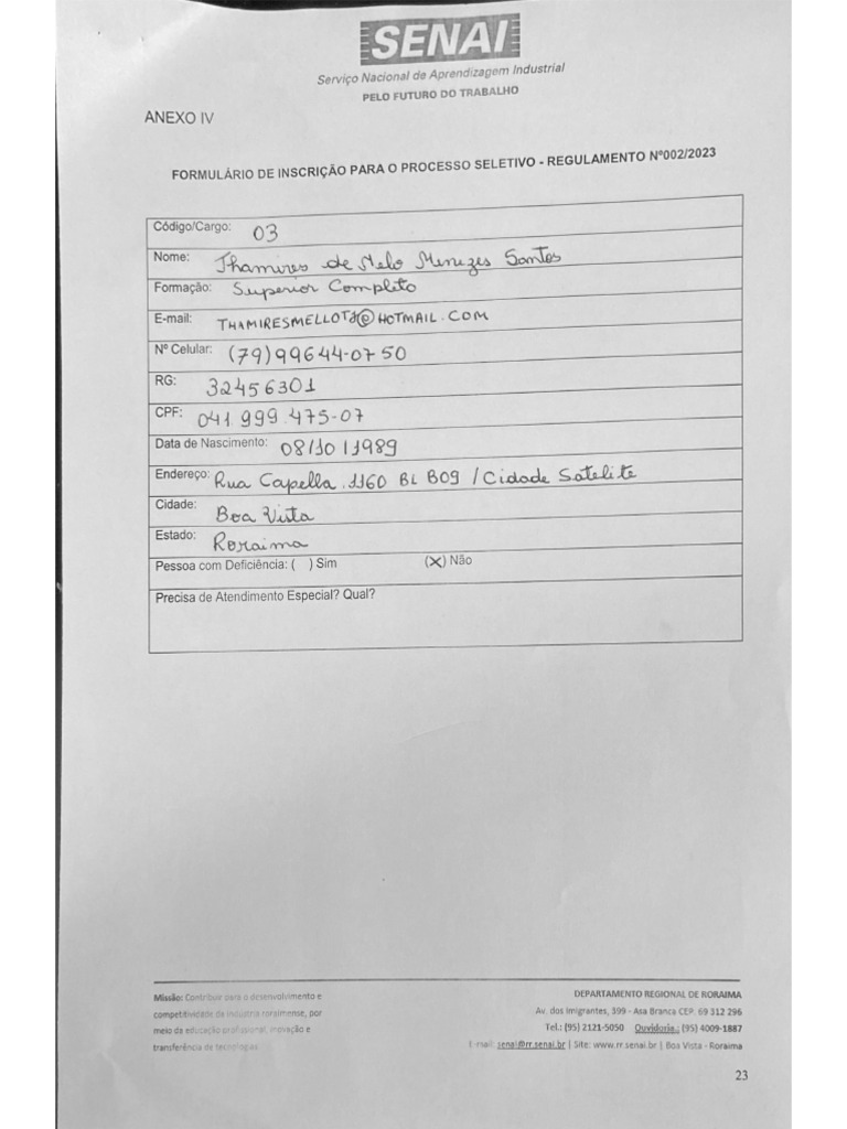 Formulário de Inscrição | PDF