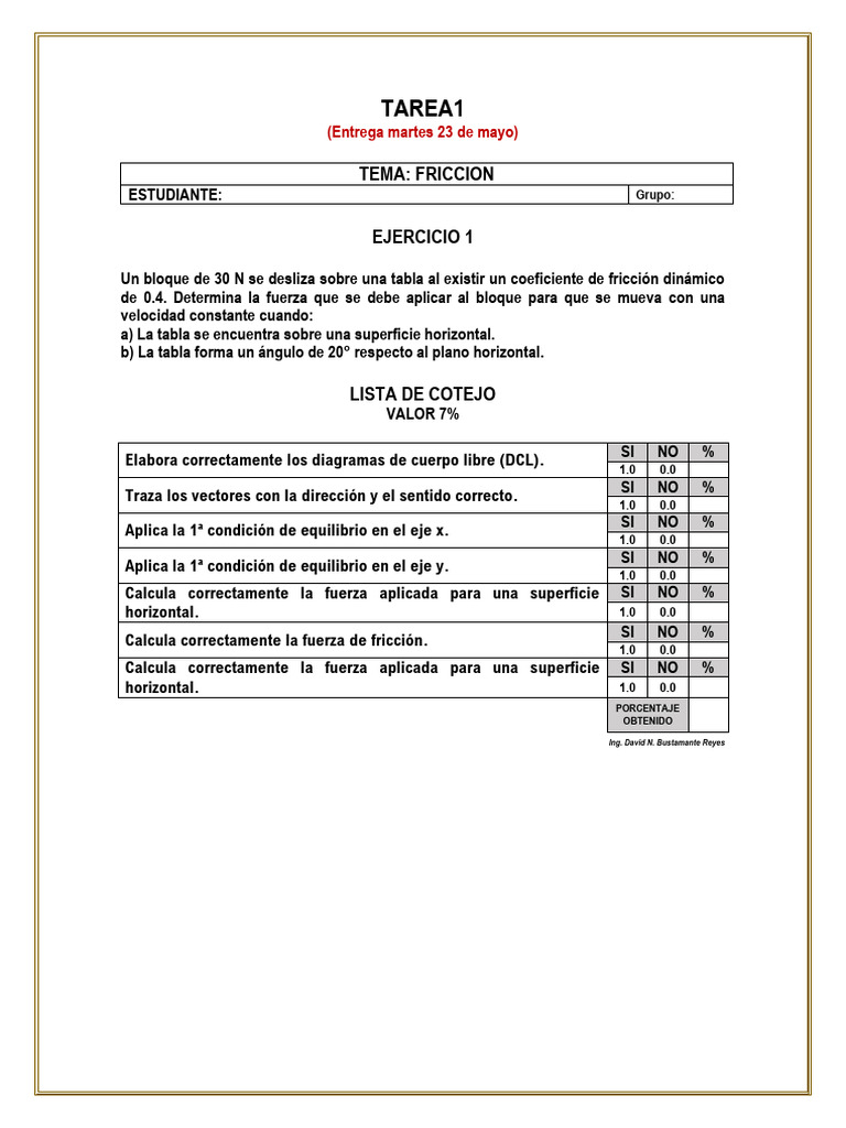 Tarea 1 Friccion | PDF | Fricción | Movimiento (física)