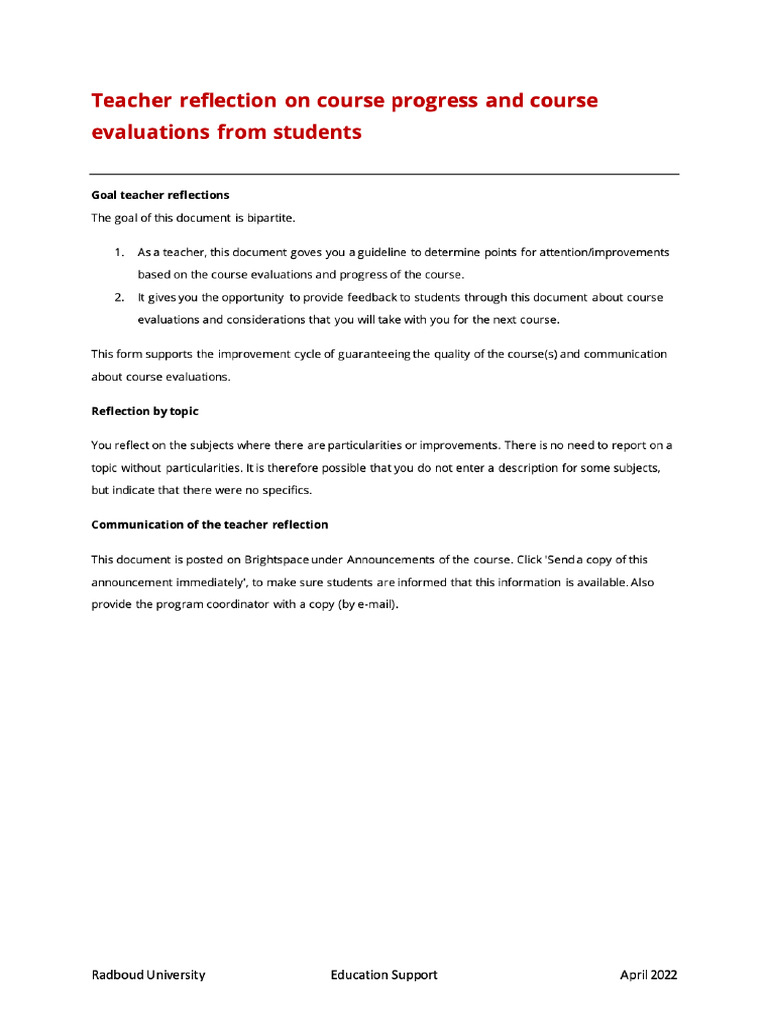 Template Teacher Reflection | PDF