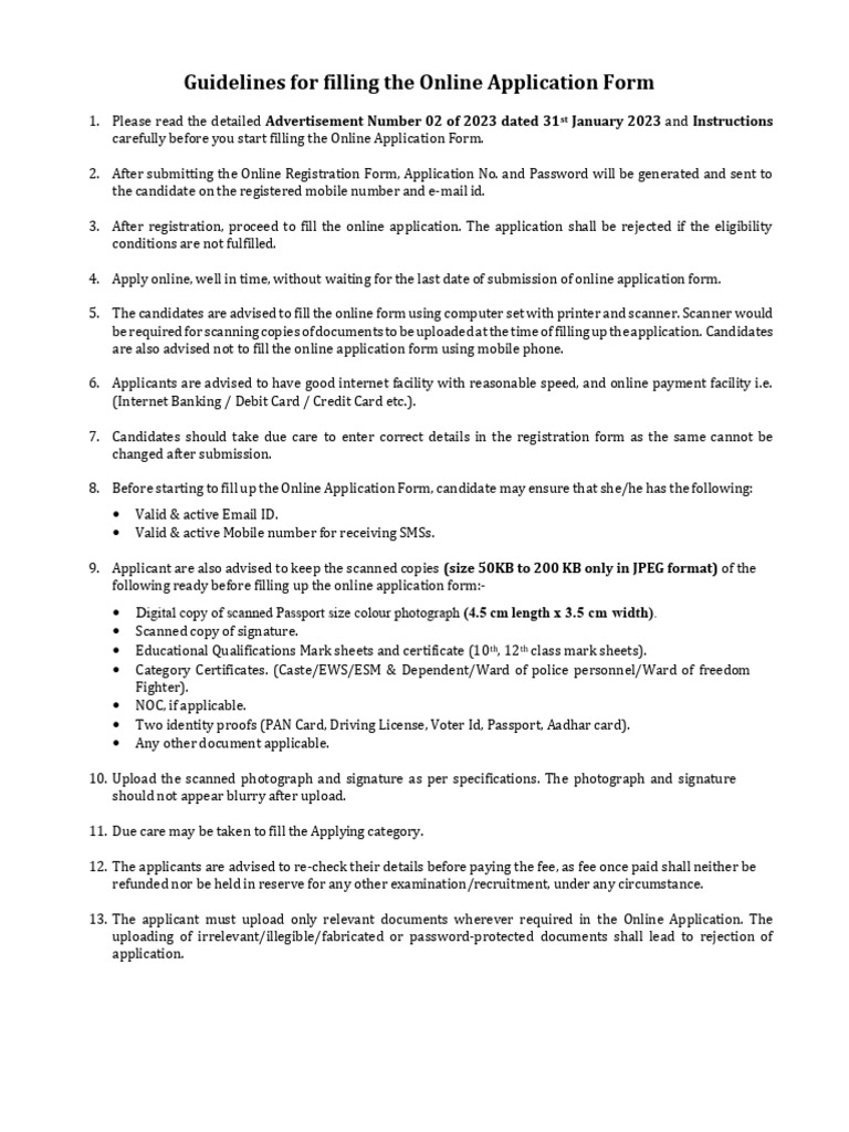 Guidelines For Filling The Online Application Form | PDF | Image Scanner