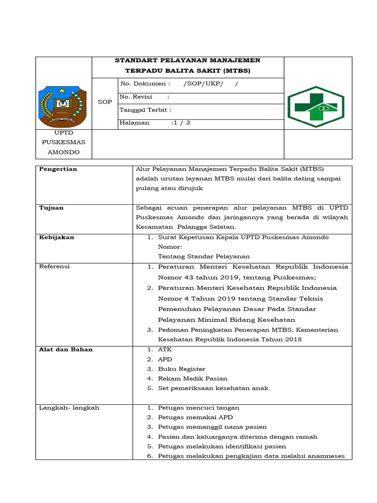 SOP PELAYANAN Management MTBS | PDF
