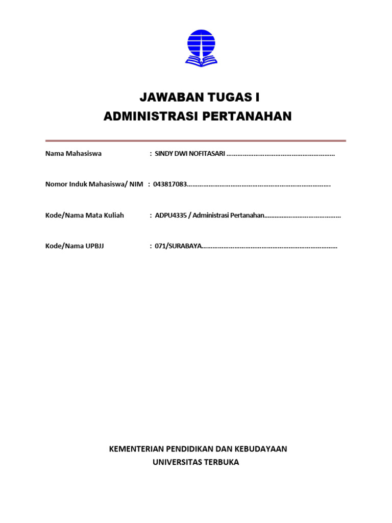 Tugas 1 Administrasi Pertanahan | PDF