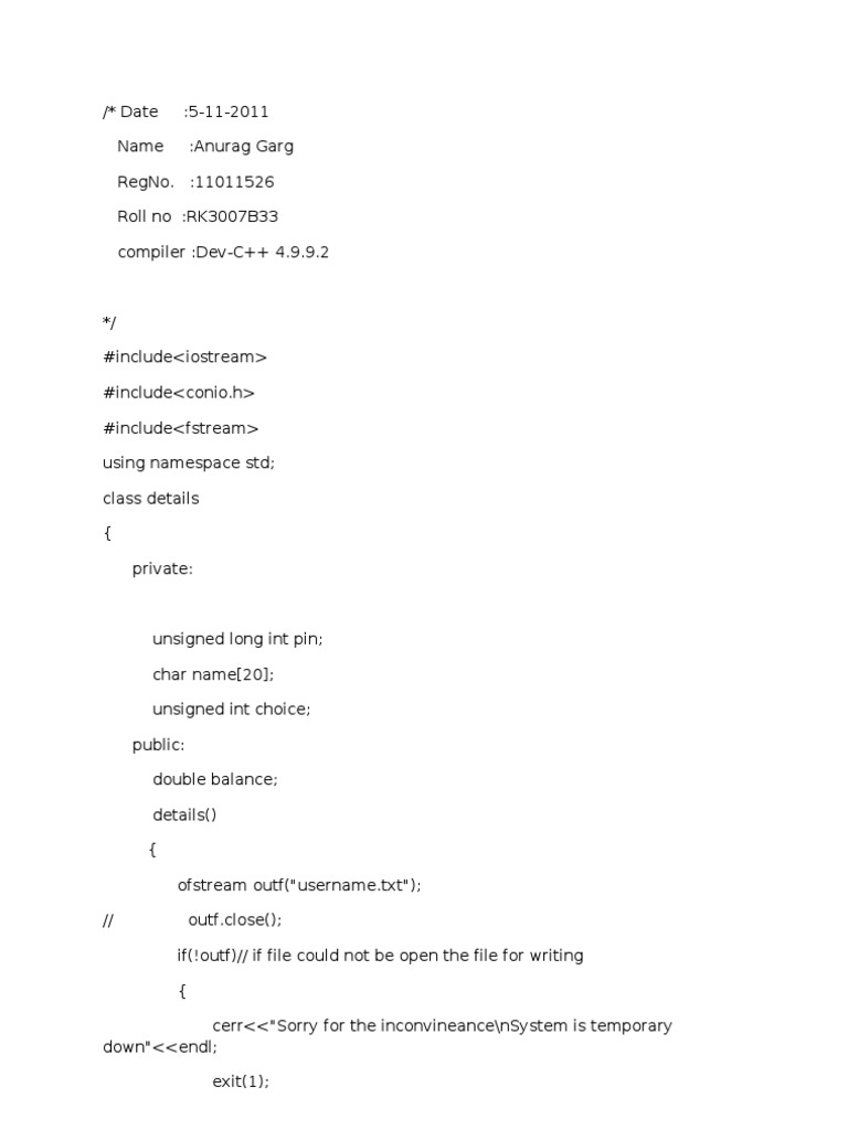 Atm Machine CPP Program | PDF | Computer Programming | Software Engineering