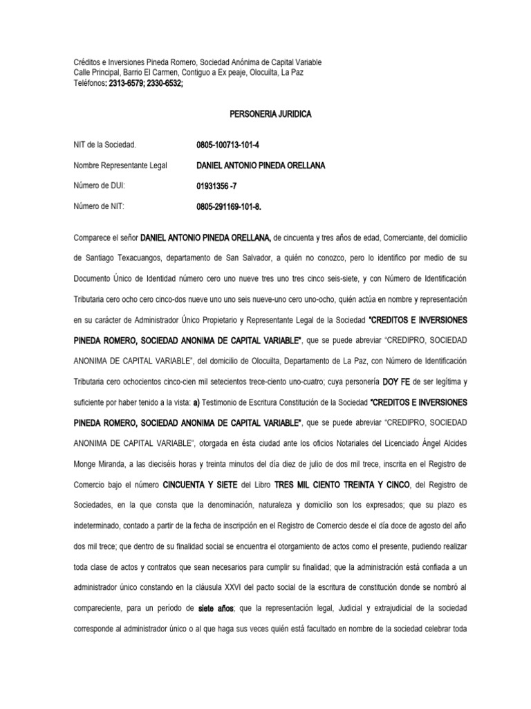 Nueva Personeria Juridica Credipro 2020 - 2027...... | PDF | Gobierno