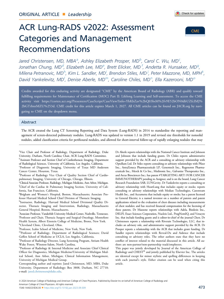 ACR 2023 Lung RADS | PDF | Ct Scan | Radiology