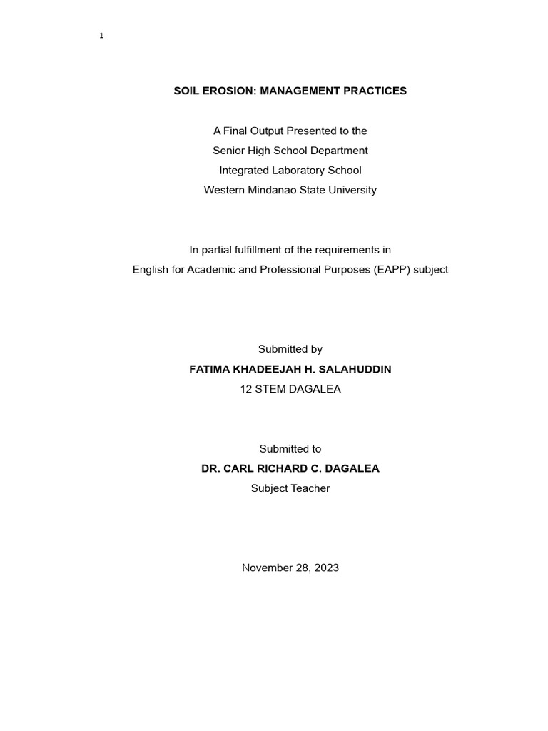 Salahuddin Fatima Khadeejah H. EAPP Final Output | PDF | Soil | Erosion