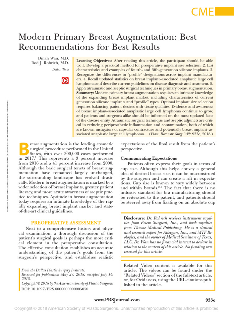 Preoperative Sizing in Breast Augmentation | PDF | Breast Cancer | Surgery