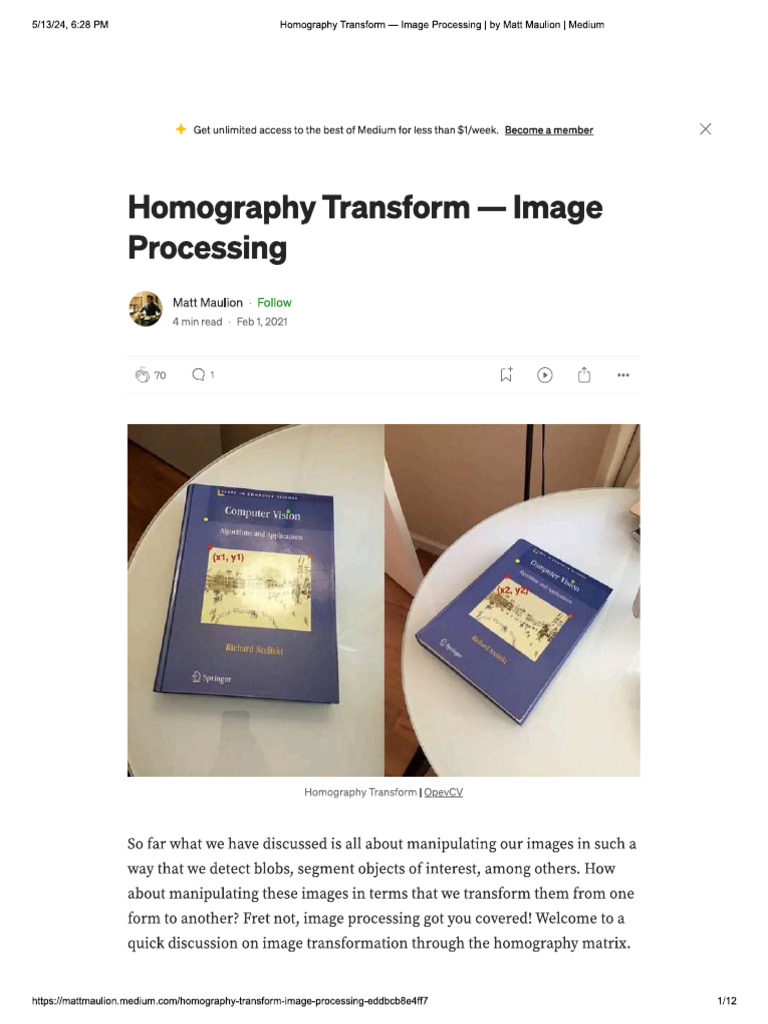 Homography Transform | PDF