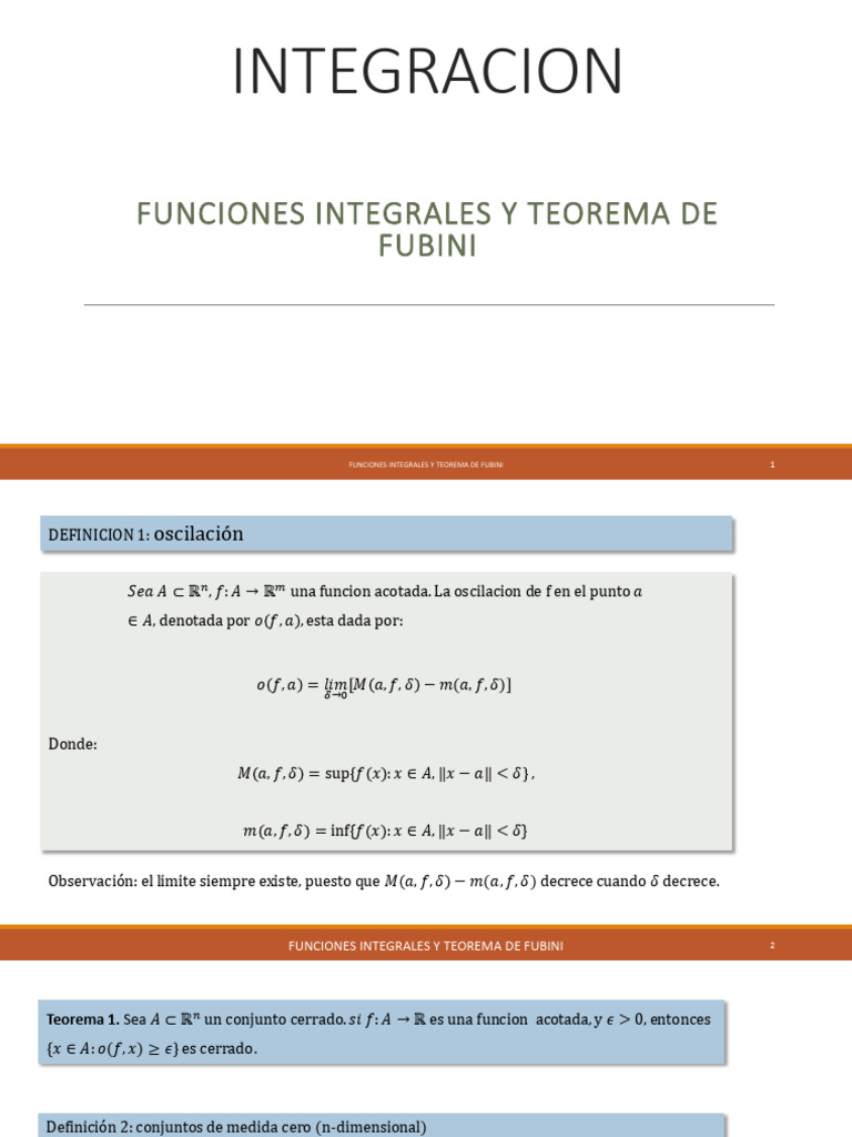 Teorema de Fubini y Funciones Integrales | PDF | Integral | Espacio ...