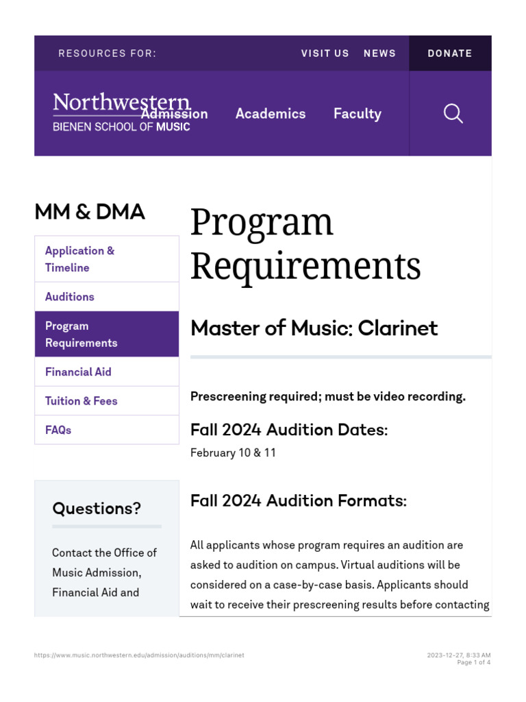 Northwestern Bienen School of Music | PDF | Orchestras | Audition