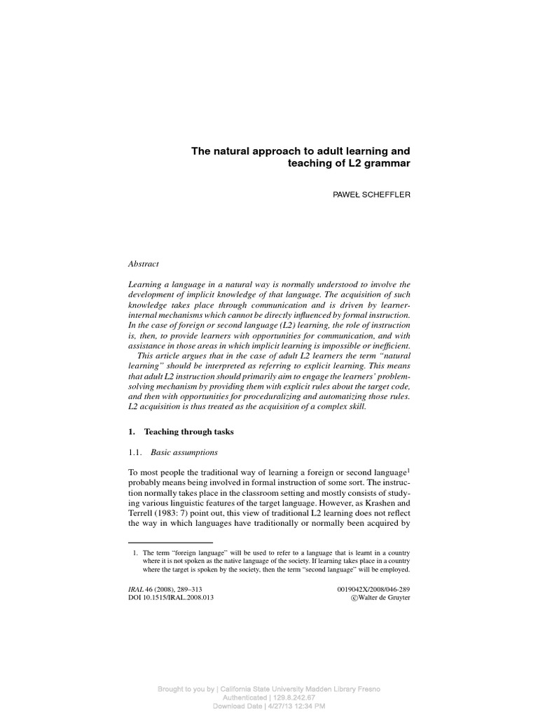 The natural approach to adult learning and teaching of L2 grammar - Paweł Scheffler | PDF ...