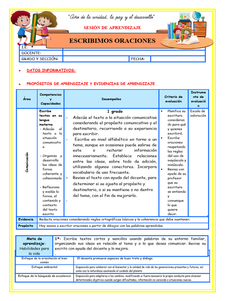 1º E4 Sesión D3 Com Escribimos Oraciones | PDF | Aprendizaje | Evaluación