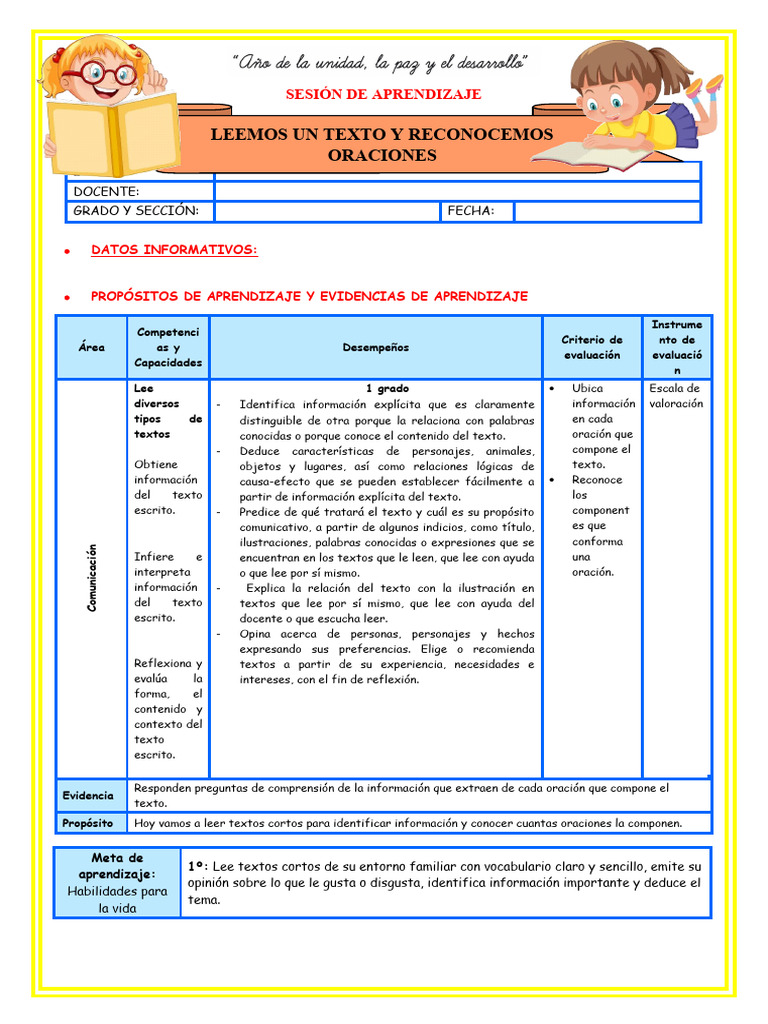 Leemos Oraciones en Primer Grado | PDF | Aprendizaje | Evaluación