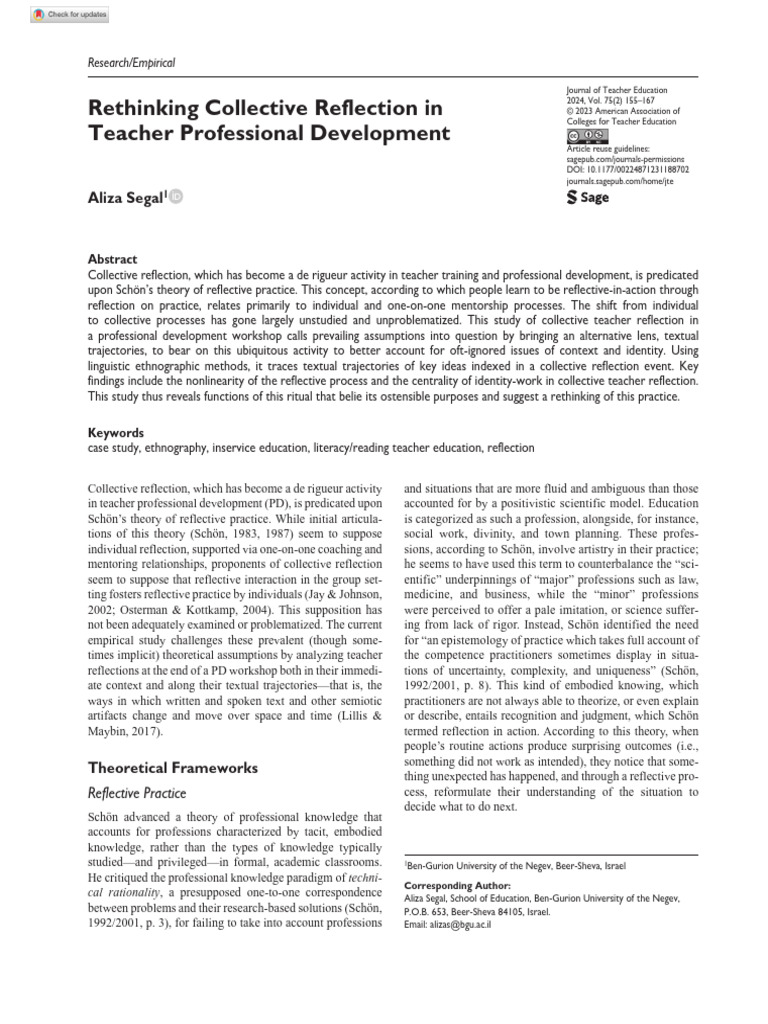 Segal 2023 Rethinking Collective Reflection in Teacher Professional Development | PDF ...