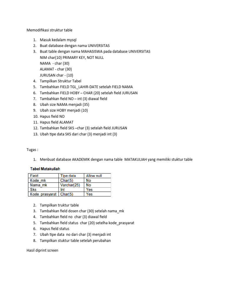 Praktikum 2 Memodifikasi Struktur Table | PDF | Komputer