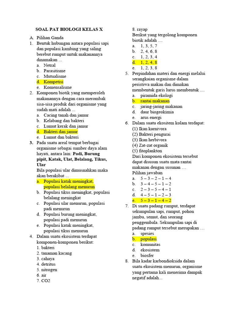Soal Pat Biologi Kelas X | PDF | Griya & Taman | Sains & Matematika