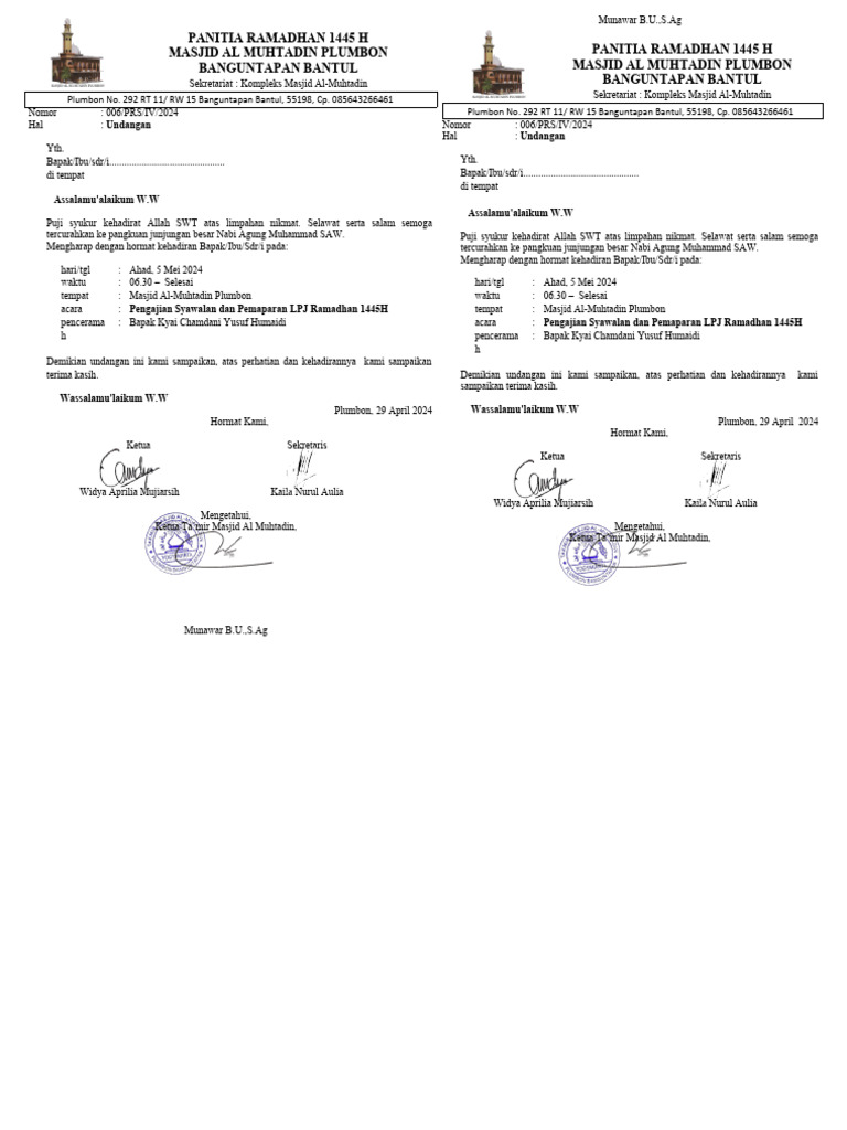 Undangan Syawalan Panitia 1445 H | PDF