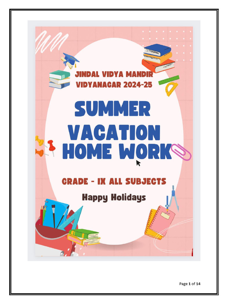 Grade IX Summer Vacation Homework Activity 2024-25 | Download Free PDF ...