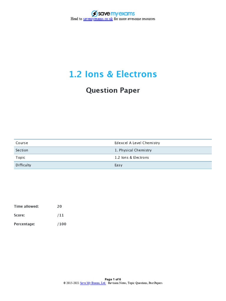 1.2 Ions & Electrons - 1 | PDF | Ionization | Electron Configuration