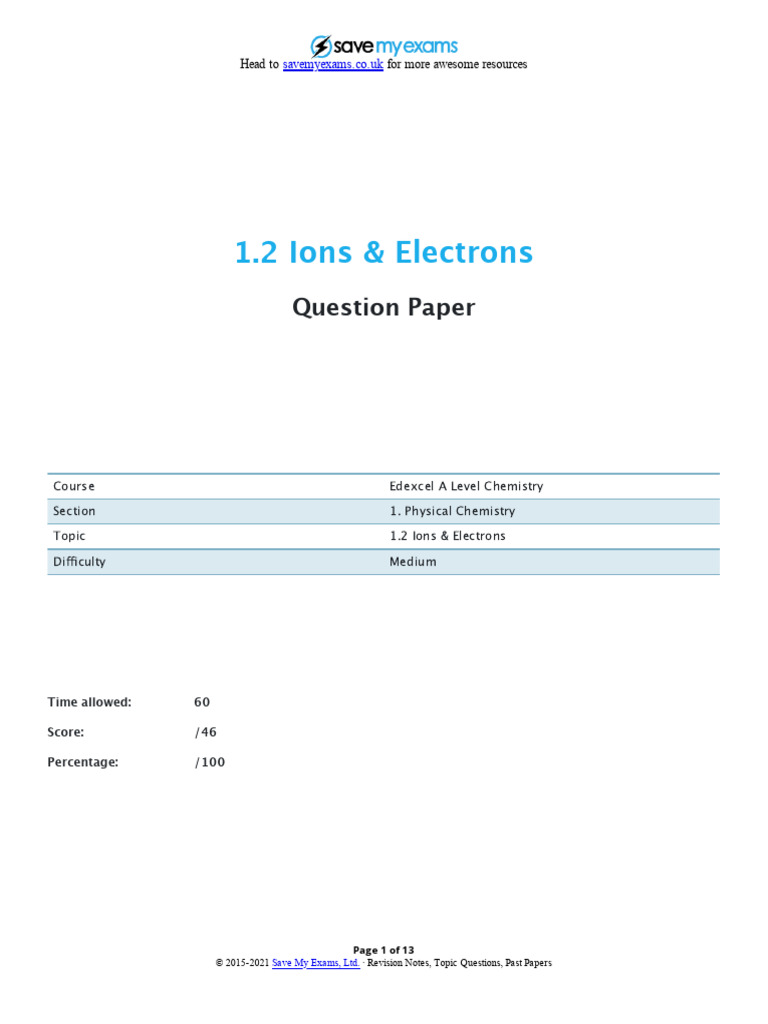 1.2 Ions & Electrons - 2 | PDF | Isotope | Hydrogen