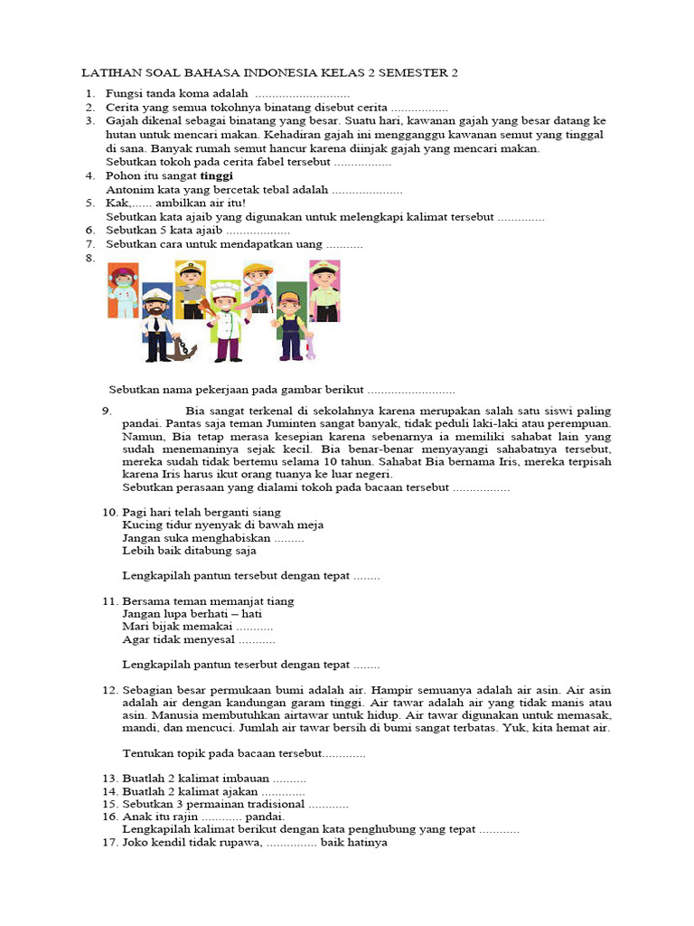 Soal Bahasa Indonesia Kelas 2 | PDF | Griya & Taman