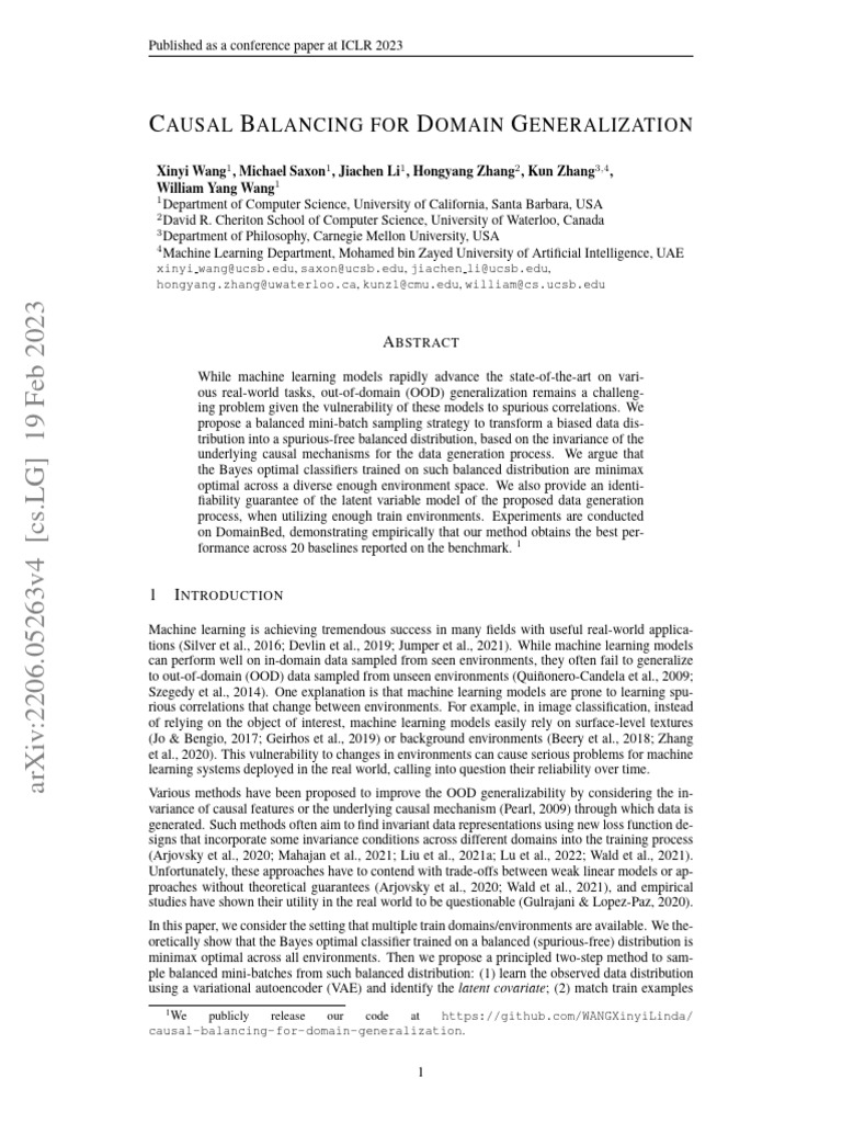Wang 等 - 2023 - Causal Balancing for Domain Generalization | PDF | Probability Distribution ...