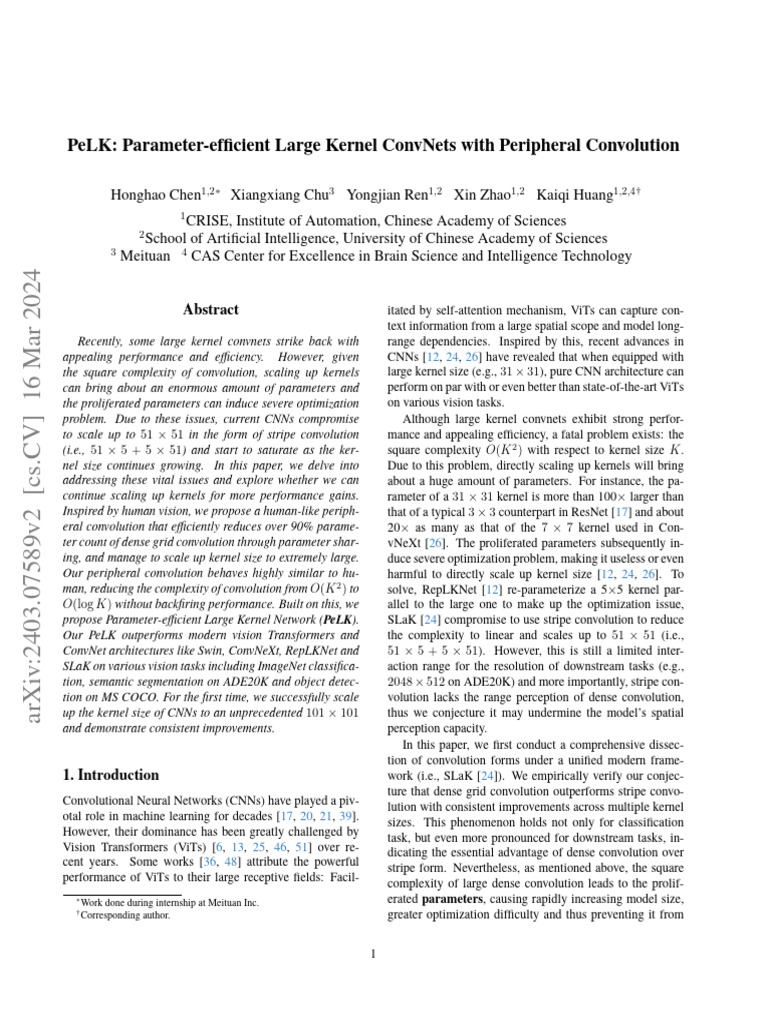 Chen 等 2024 Pelk Parameter Efficient Large Kernel Convnets With Peripheral Convolution
