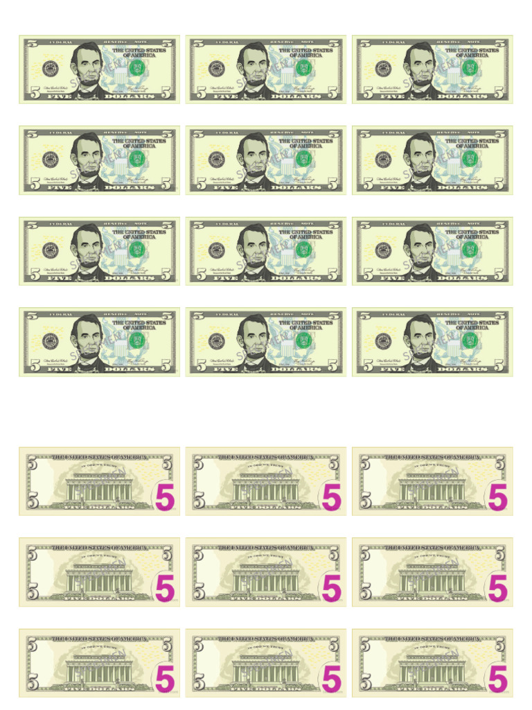 Printable Play Money 5 Bill | PDF