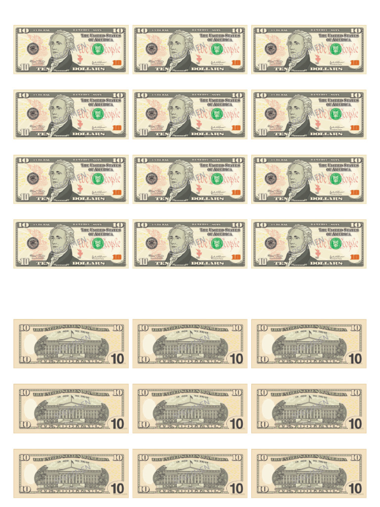 Printable Play Money 10 Bill | PDF