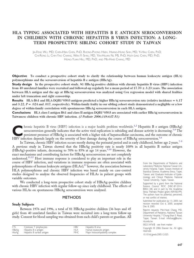 HLA Typing Associated With Hepatitis B E | PDF | Hepatitis B ...